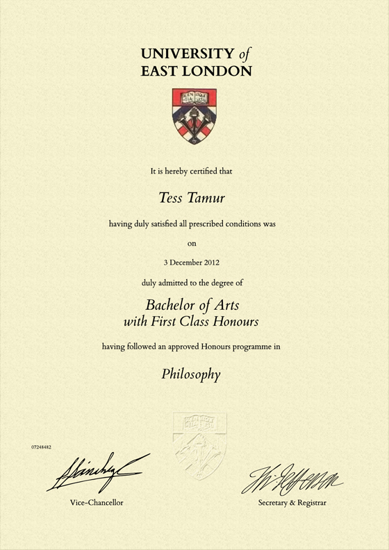 University Of East London Certificate Logo